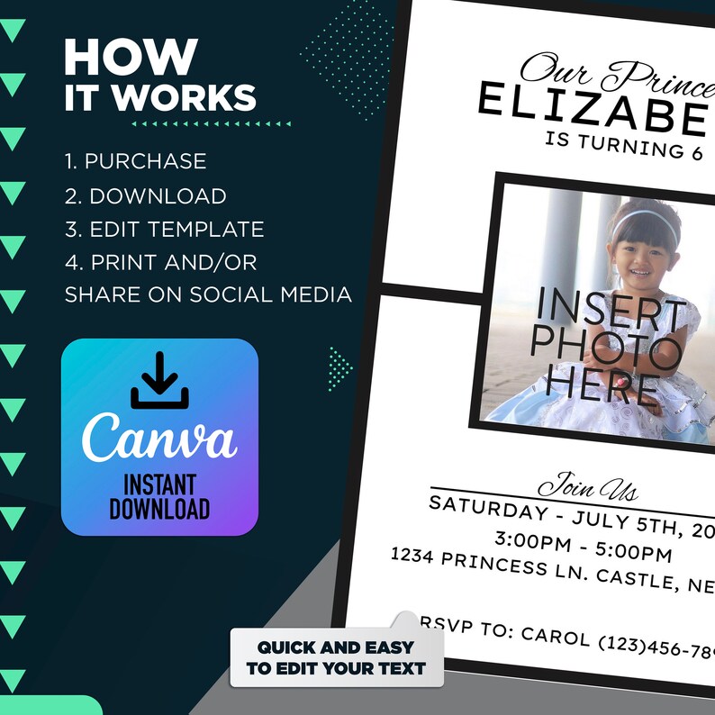 Princesses Digital Birthday Invitation | Digital Template | Princess ...