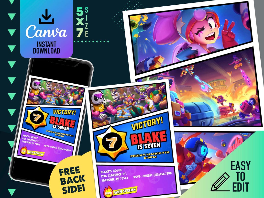 Brawl Time Digital Birthday Invitation | Digital Template | Brawlers ...