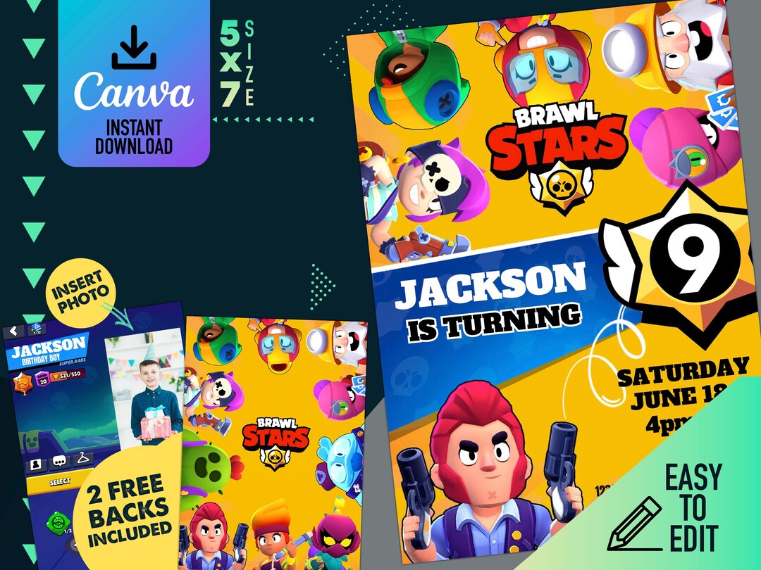 Brawl Stars Digital Birthday Invitation | Digital Template | Brawlers ...