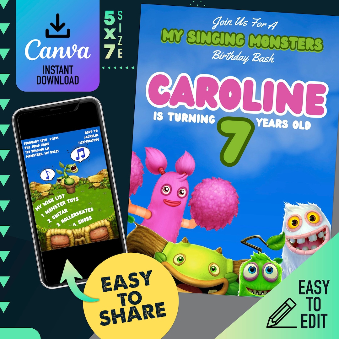 My Singing Monsters Birthday Invitation | Digital Template | Singing ...