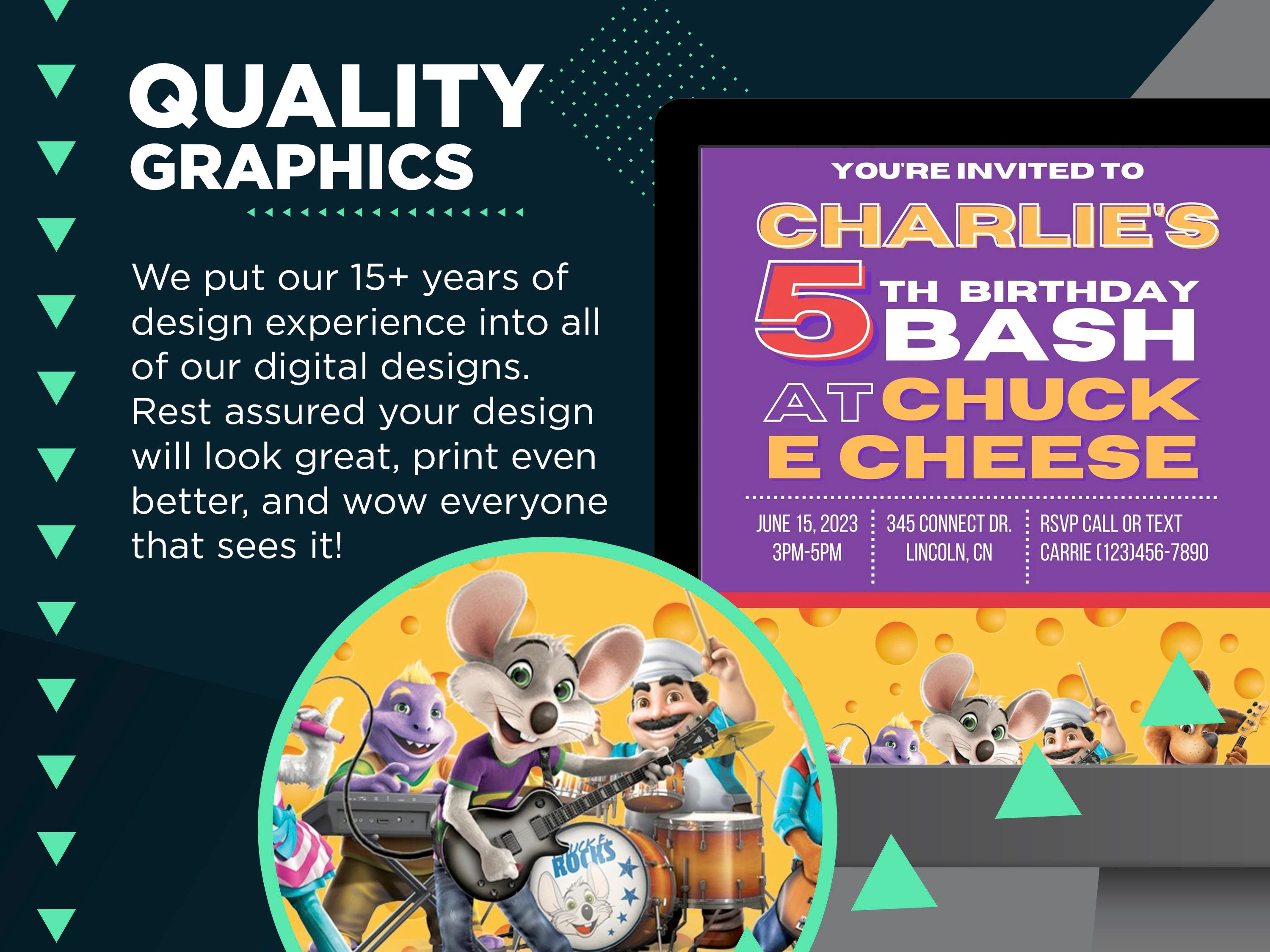 Chuck E Cheese Digital Birthday Invitation Digital Template - Etsy
