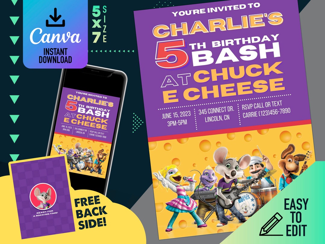 Chuck E Cheese Digital Birthday Invitation | Digital Template | Chuck-e ...