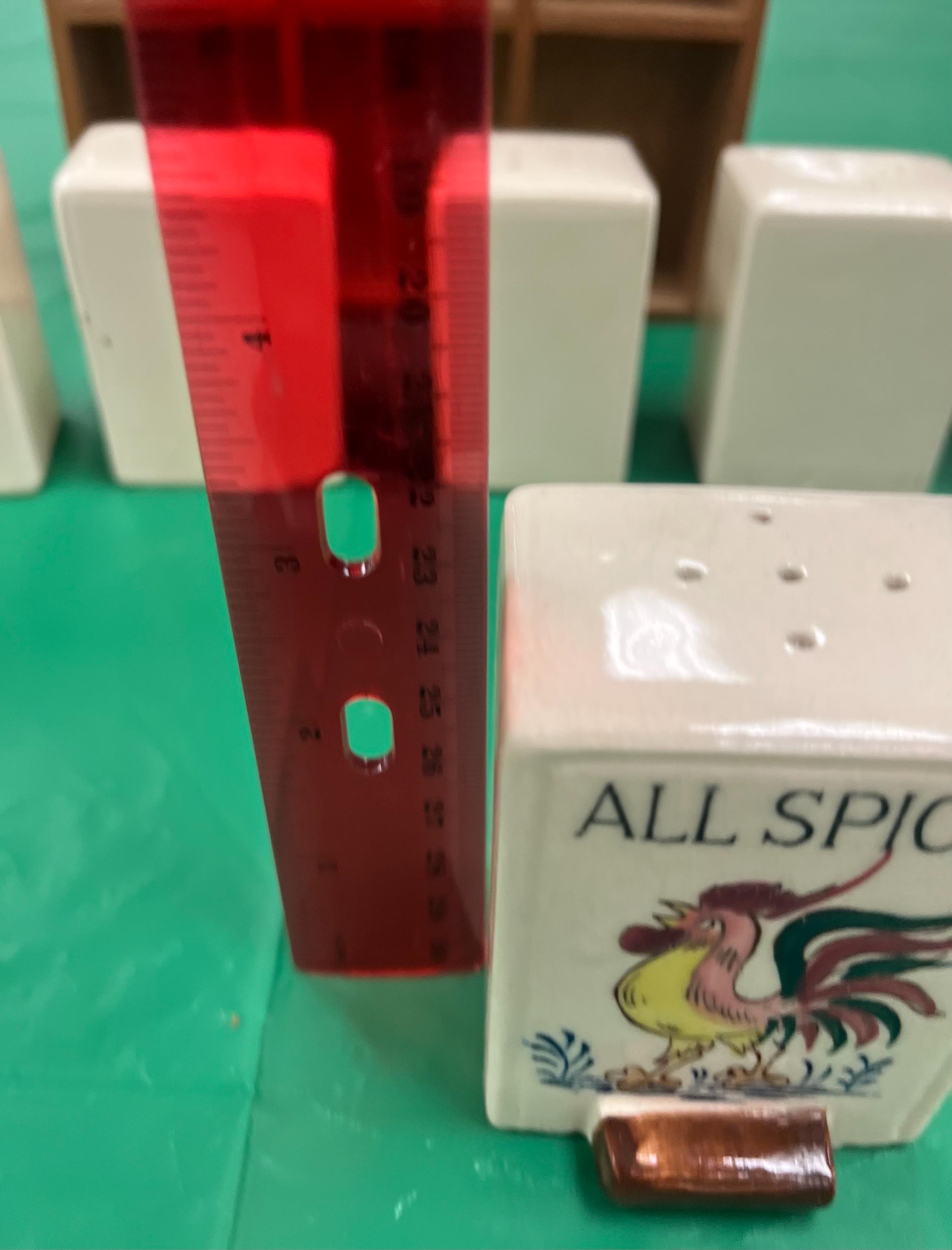 Vintage Rooster SPICE RACK With Nine Spice Shakers. Some Crazing and ...