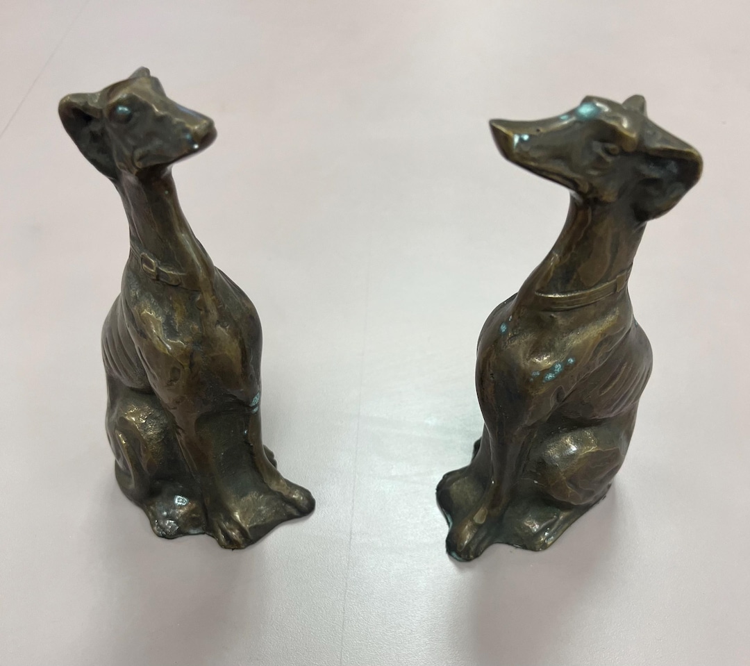 Vintage Pair of BRONZE GREYHOUND STATUES - Etsy