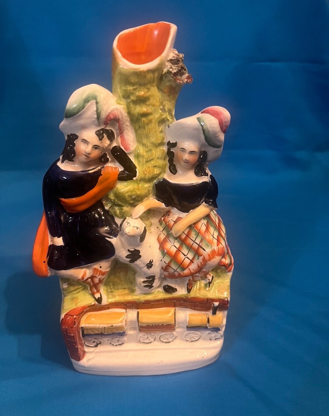STAFFORDSHIRE Spill Vase With Girl and Boy With a Dog and a Train ...