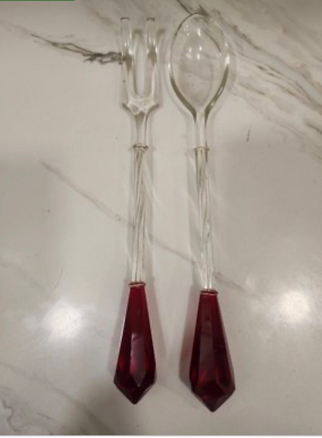 Vintage Art Deco Style Crystal or Glass Spoon and Fork SALAD SERVING ...