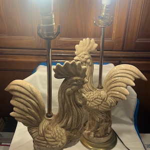 Vintage COUNTRY FRENCH ROOSTER Lamps Excellent Condition No Chips ...