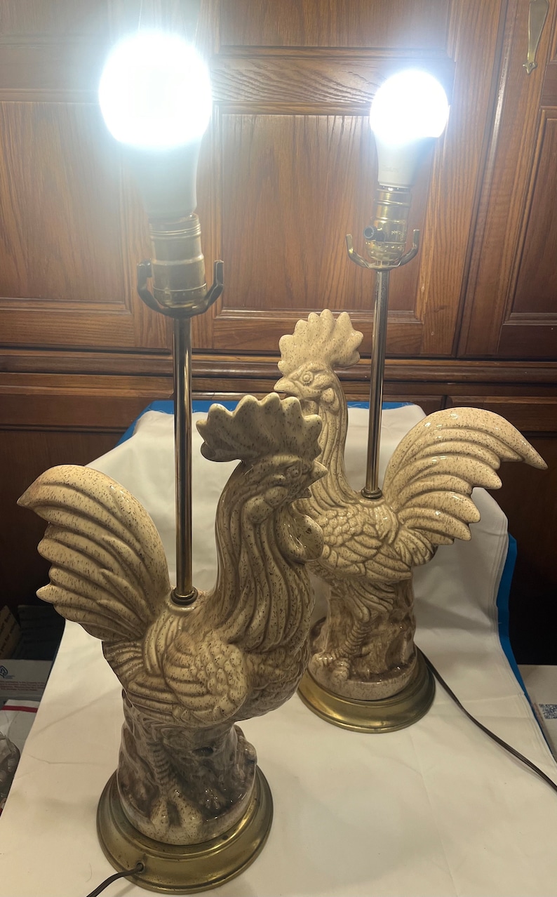 Vintage COUNTRY FRENCH ROOSTER Lamps Excellent Condition No Chips ...