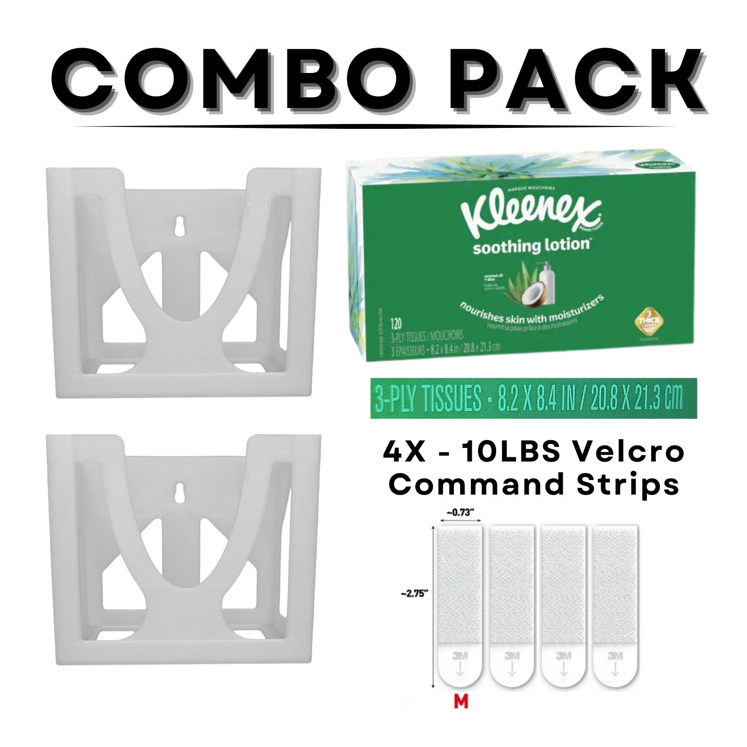 2 Tissue Box Wall Hangers for Kleenex Brand Tissues 8.2x8.4 Sneeze Eaze ...