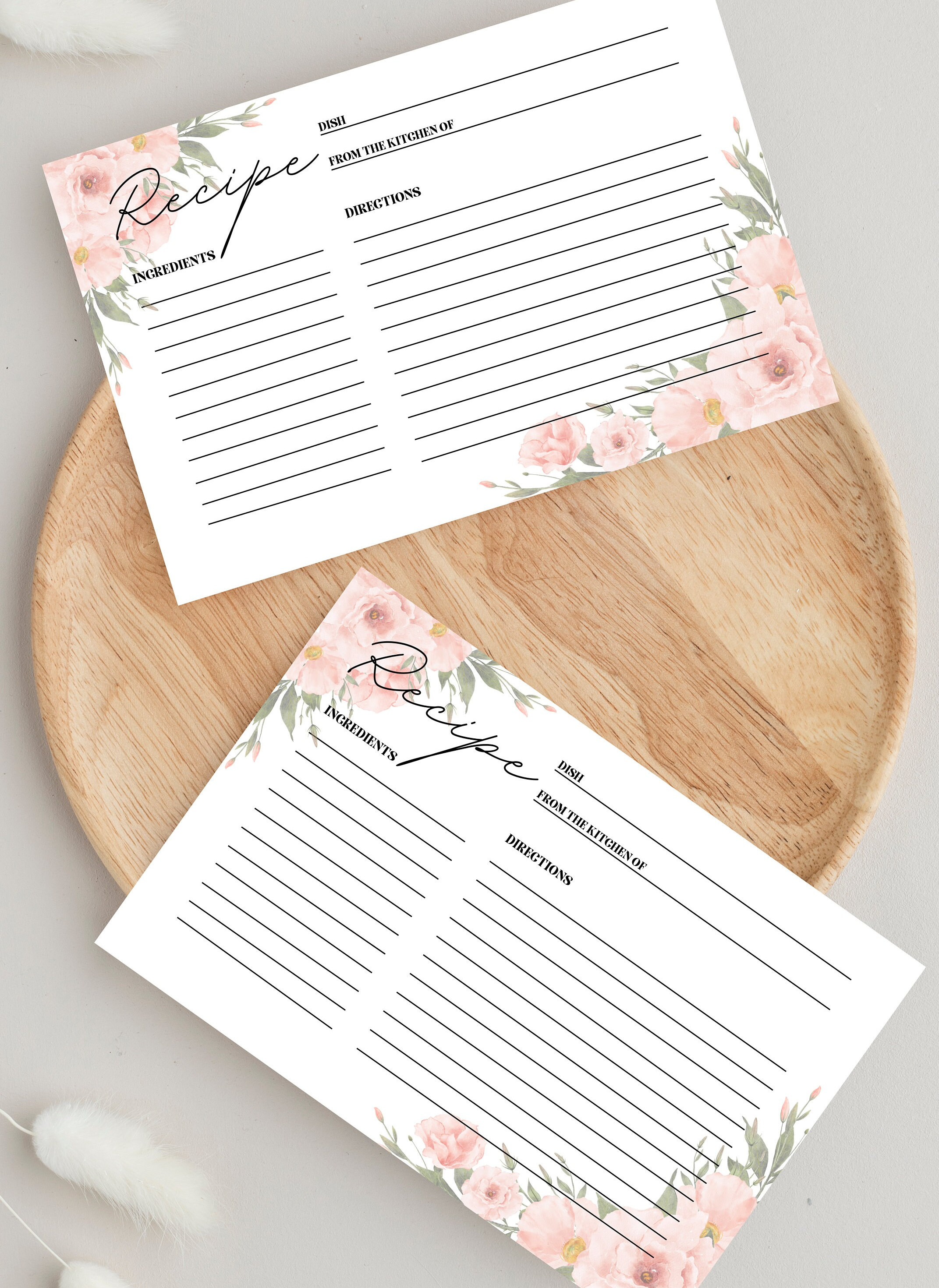 Pink Floral Recipe Card Template - Etsy