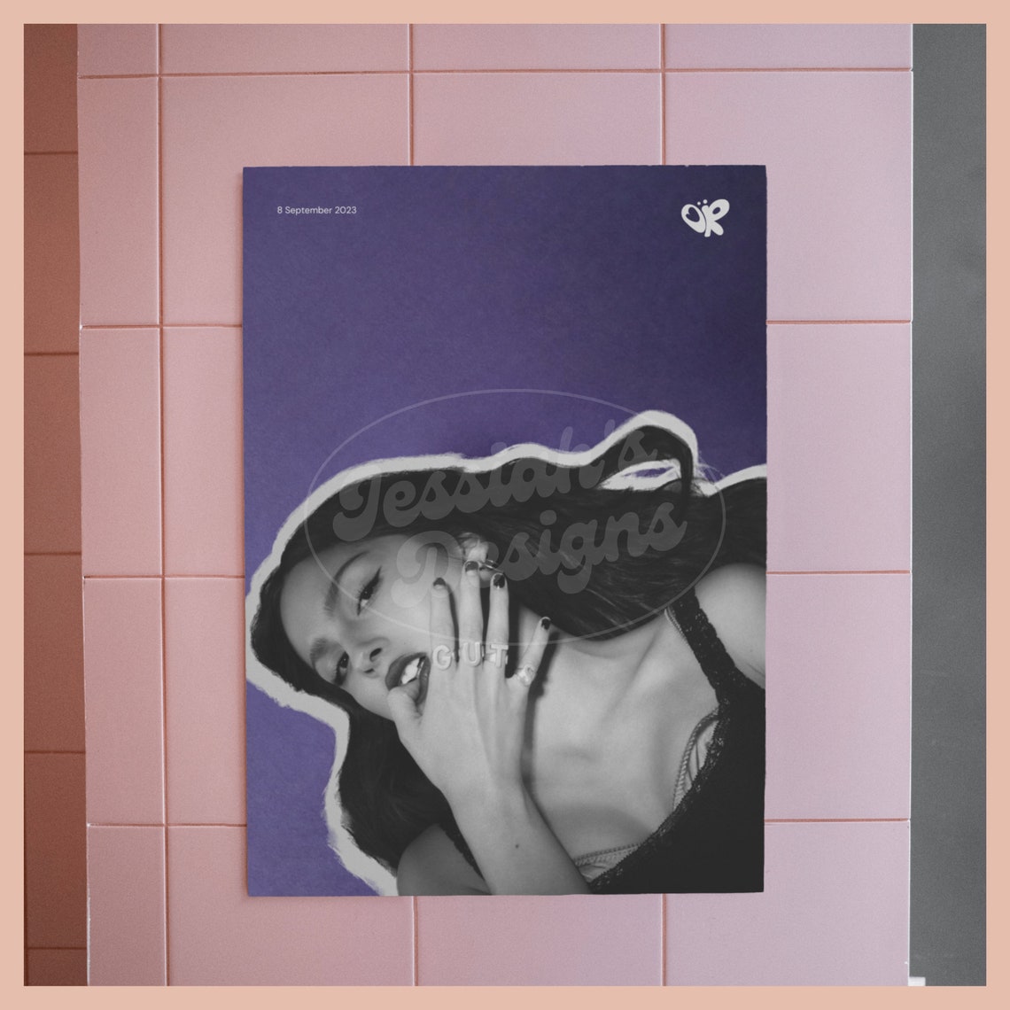 Olivia Rodrigo Guts Album Cover Poster, Edgy OR2 Purple B&W Art Print ...