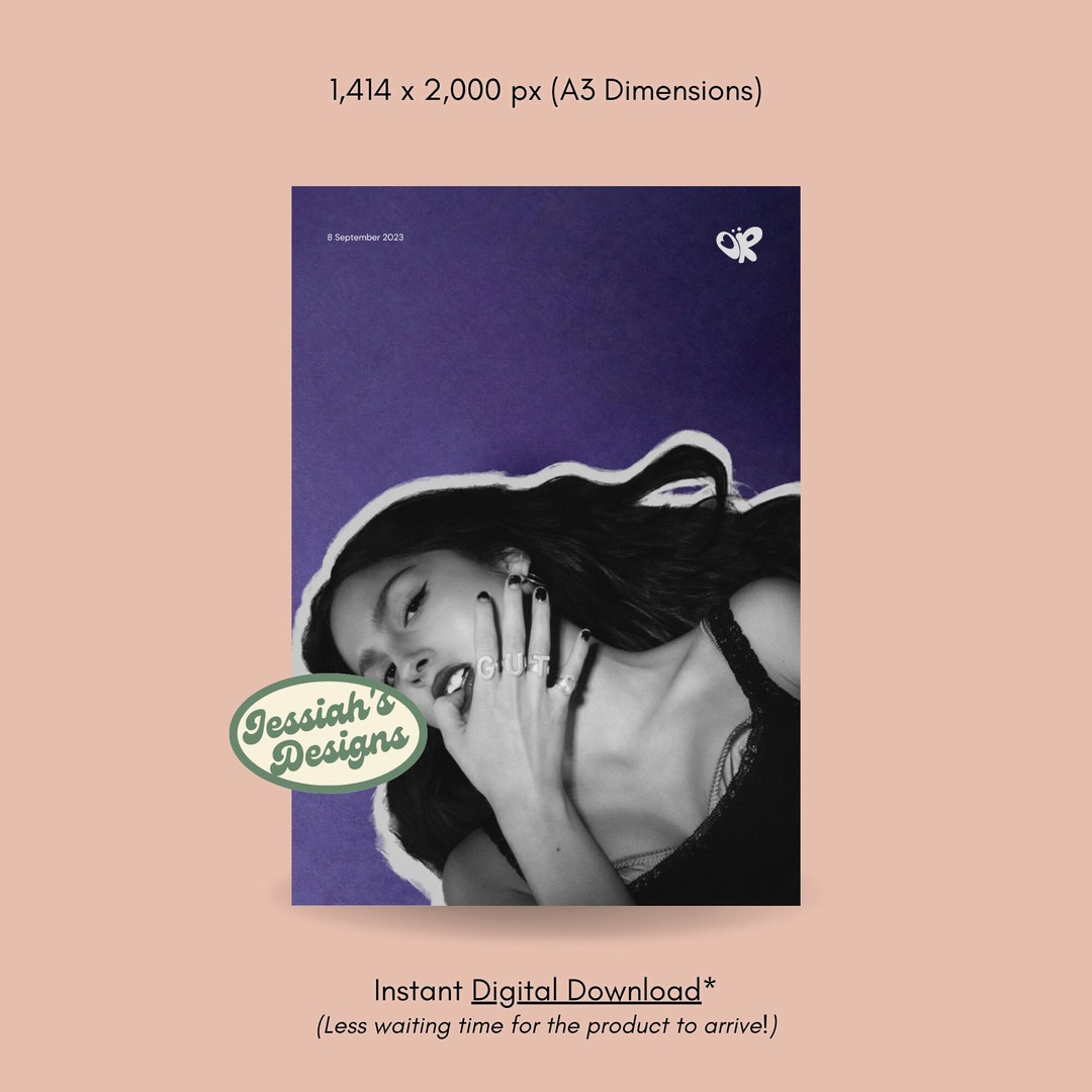 Olivia Rodrigo Guts Album Cover Poster, Edgy OR2 Purple B&W Art Print ...