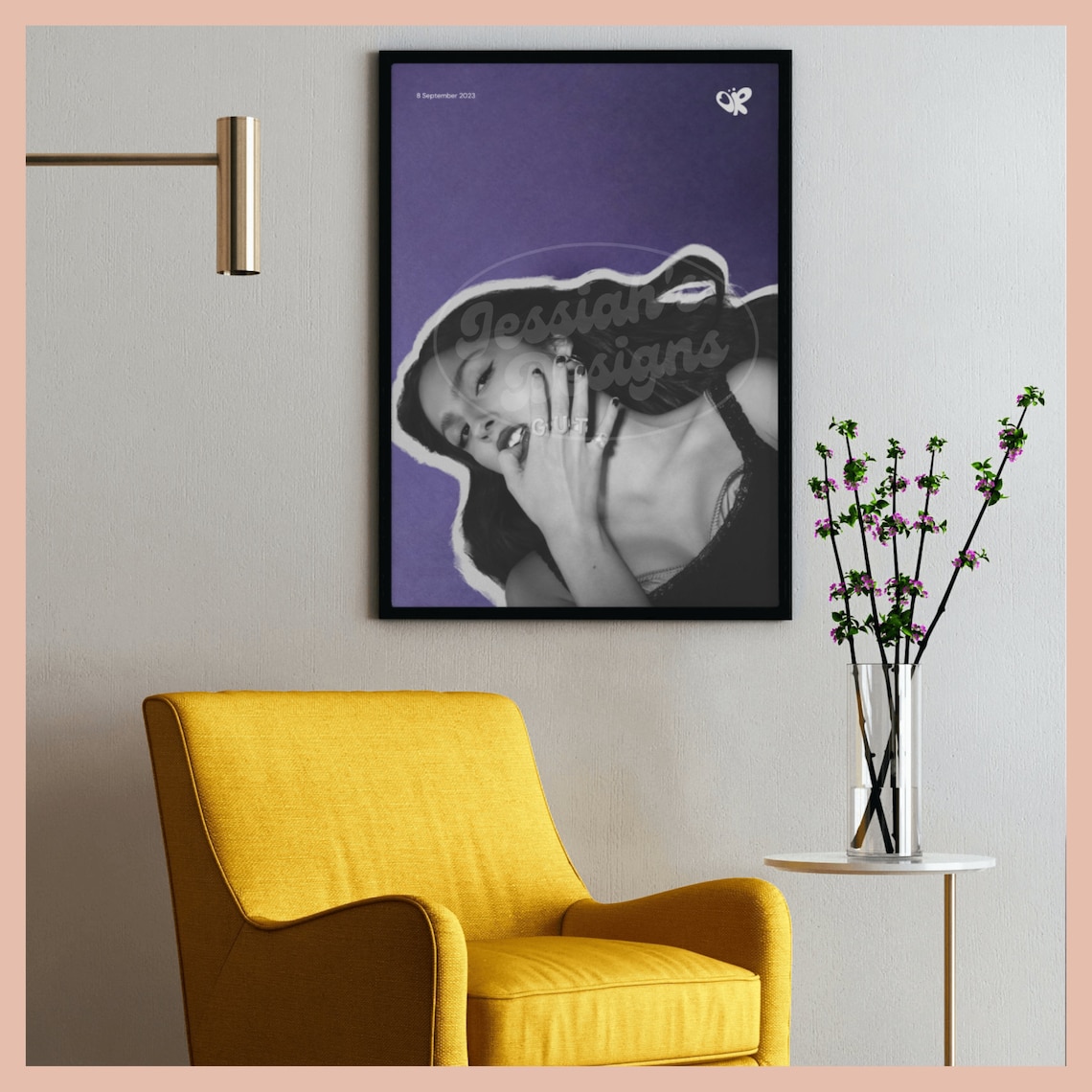 Olivia Rodrigo Guts Album Cover Poster, Edgy OR2 Purple B&W Art Print ...