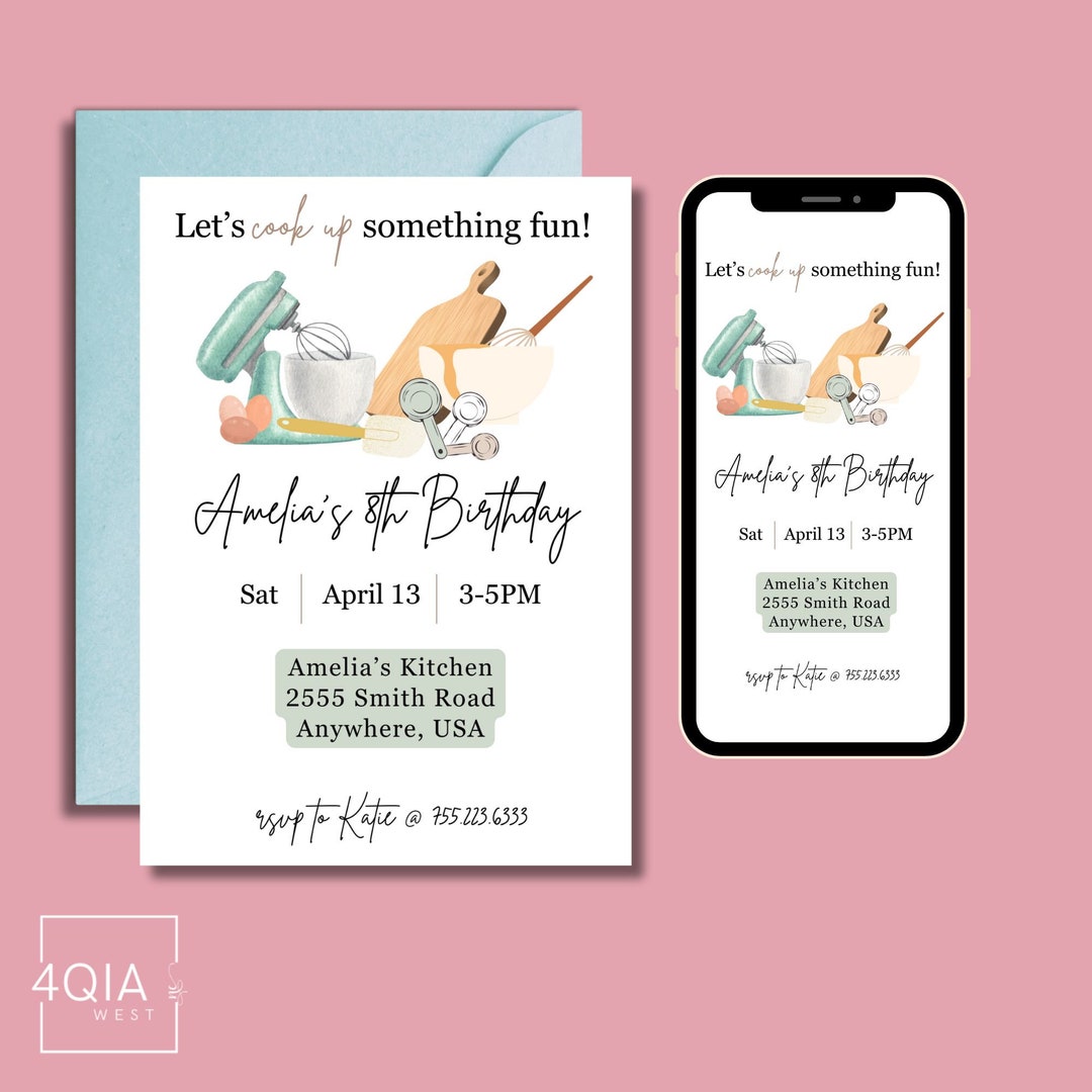 Editable Kids Cooking Birthday Invitation, Baking Party Invitation ...