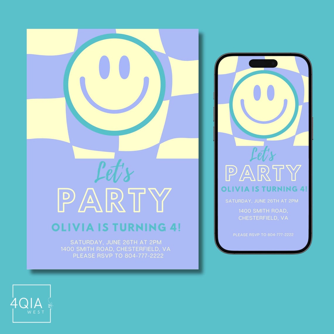 Smiley Birthday Invitation, Retro Smiley Birthday Invite and Mobile ...