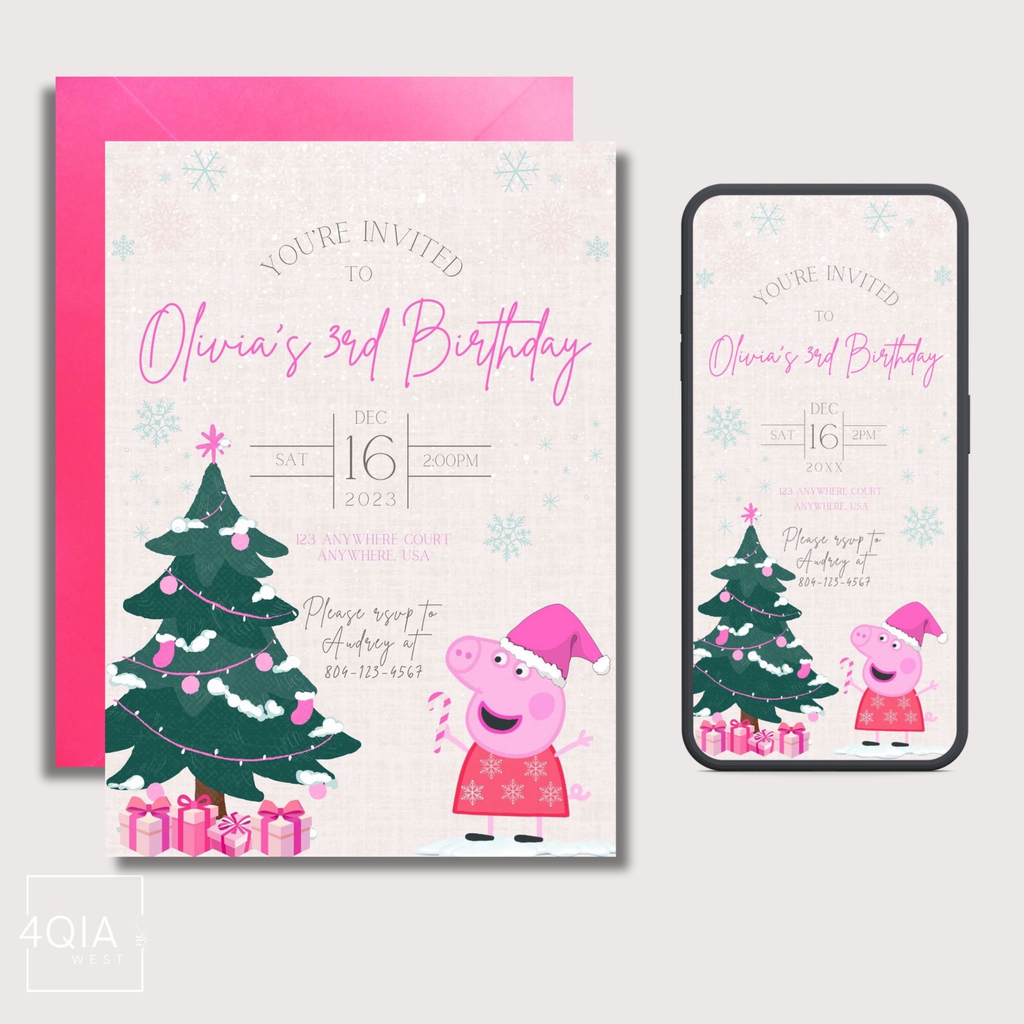 Peppa Pig Invitation, Christmas Peppa Pig Editable Invitation and ...