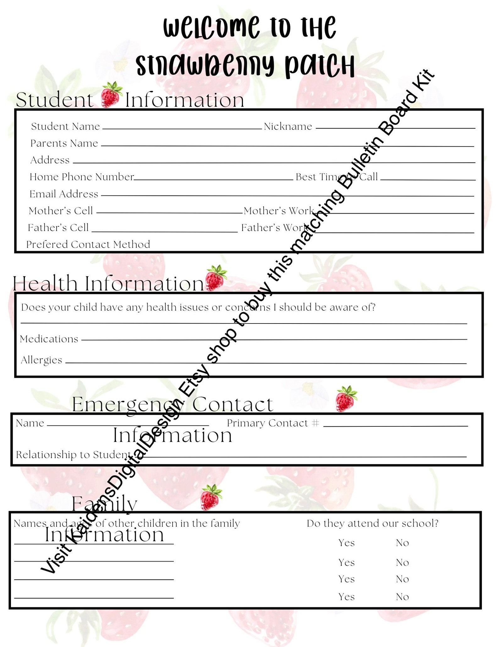 Strawberry Bulletin Board Kit: Summer Classroom Decor - Etsy