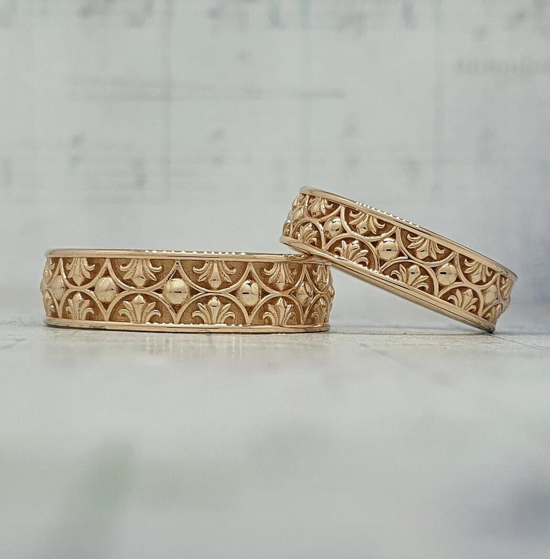 Royal Rings. Filigree Couple Rings Gold. Couples Wedding Bands Set ...
