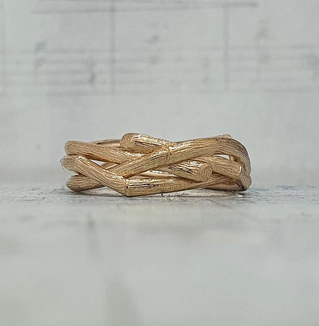 14k Gold Crossover Wedding Band. Solid Gold Thick Band Ring. Statement ...