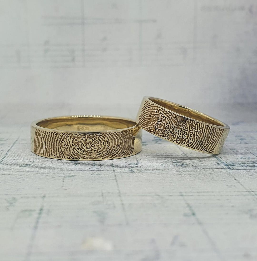 Couple's Wedding Bands With Fingerprints. Wedding Bands Set Gold. His ...