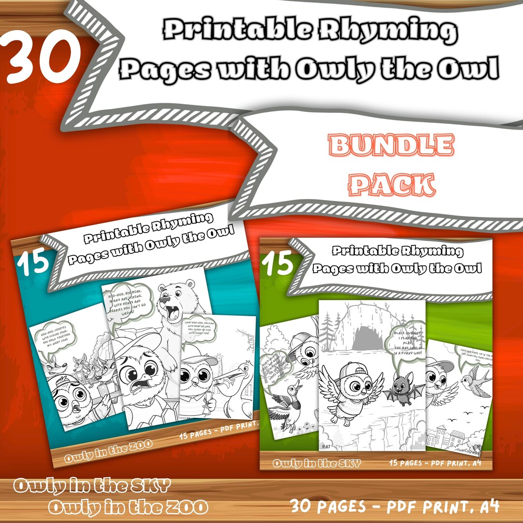 Printable Rhyming Coloring Pages Bundle – Owly the Owl, 30 Pages, Zoo ...