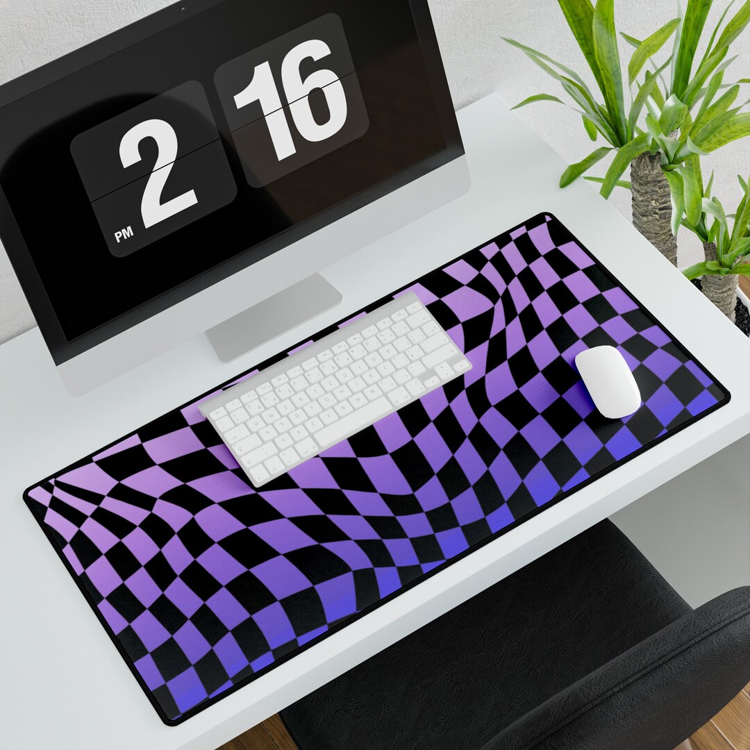Purple Wavy Checkered Desk Mouse Computer Laptop Mat (3 Sizes ...