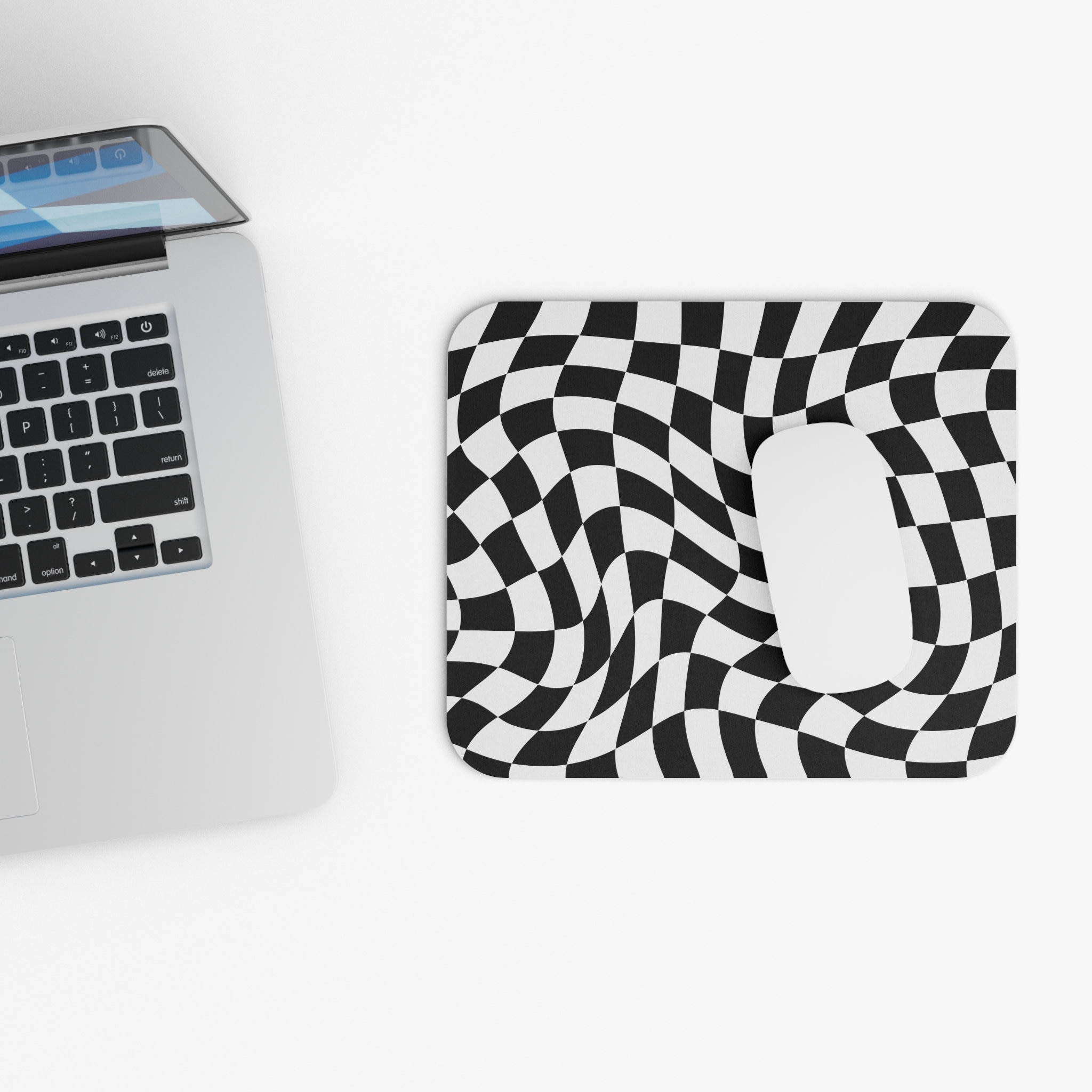 Wavy Checkered Black and White Mouse Pad 9" X 8", Aesthetic Gift Desk ...