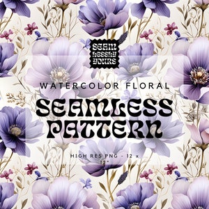 Watercolor Flowers Digital Seamless Patterns for Fabric, Instant ...