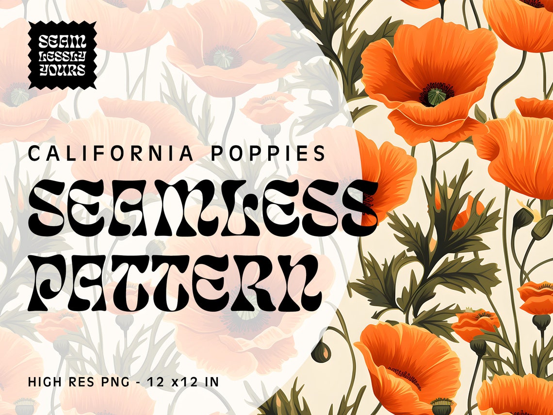 California Poppies Wildflower Digital Seamless Patterns for - Etsy