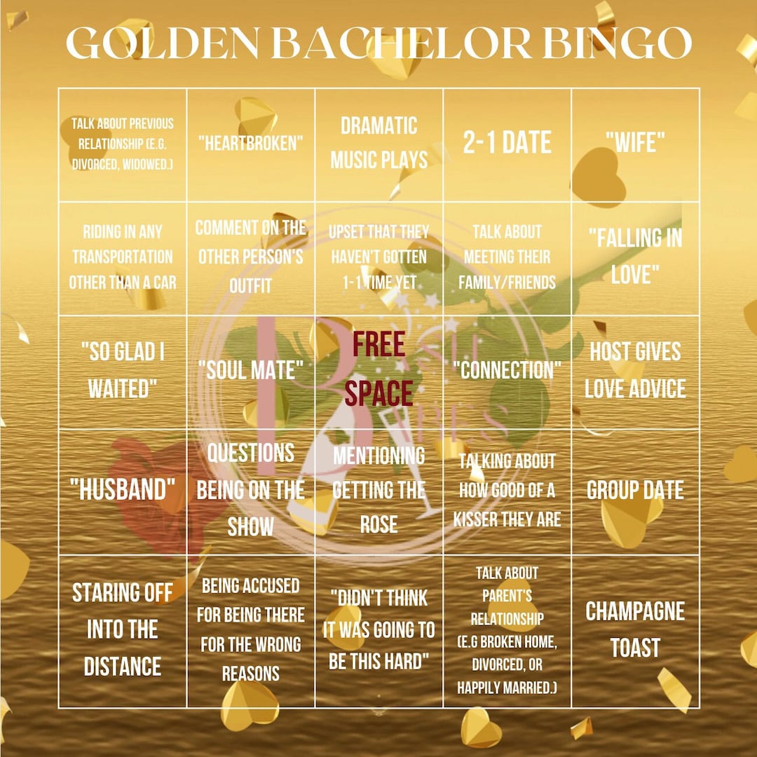 Golden Bachelor Bingo , Bachelorette Bingo , Bachelor Bingo , Bingo ...