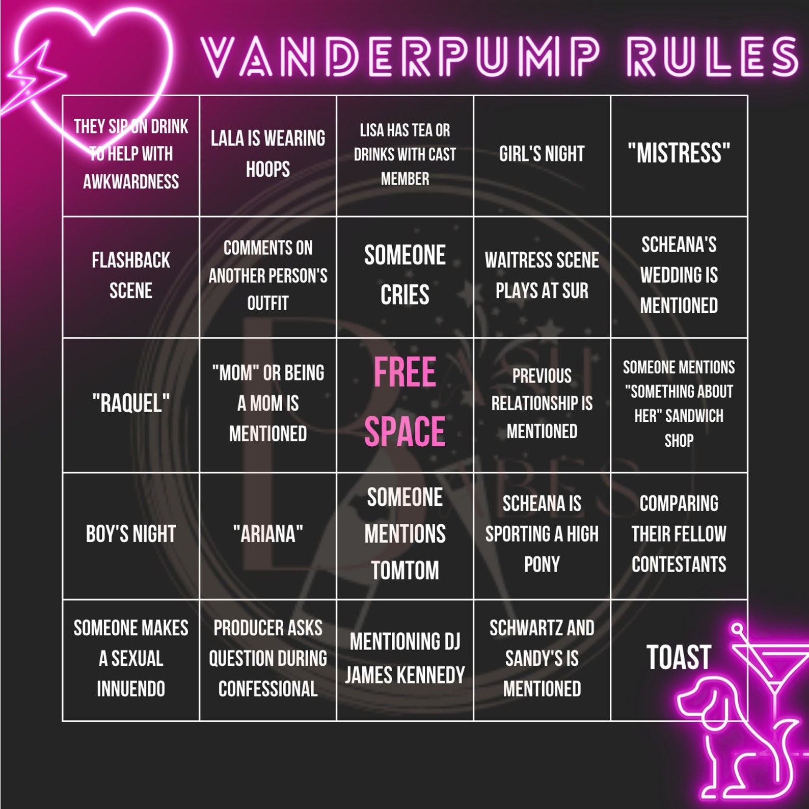 Vanderpump Rules Bingo , Ariana , Sandoval , Bingo , Template , Party ...