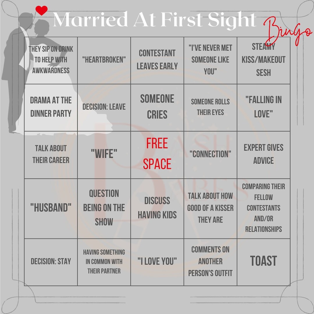 Married at First Sight Bingo Template , MAFS , Bingo , Template , Party ...