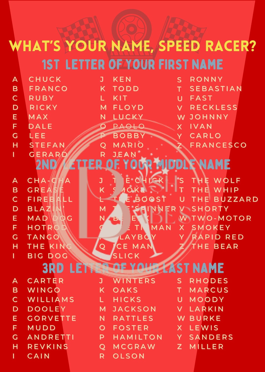 Race Car Name Game , Party Game , Party Games , Disney Cars , Disney ...