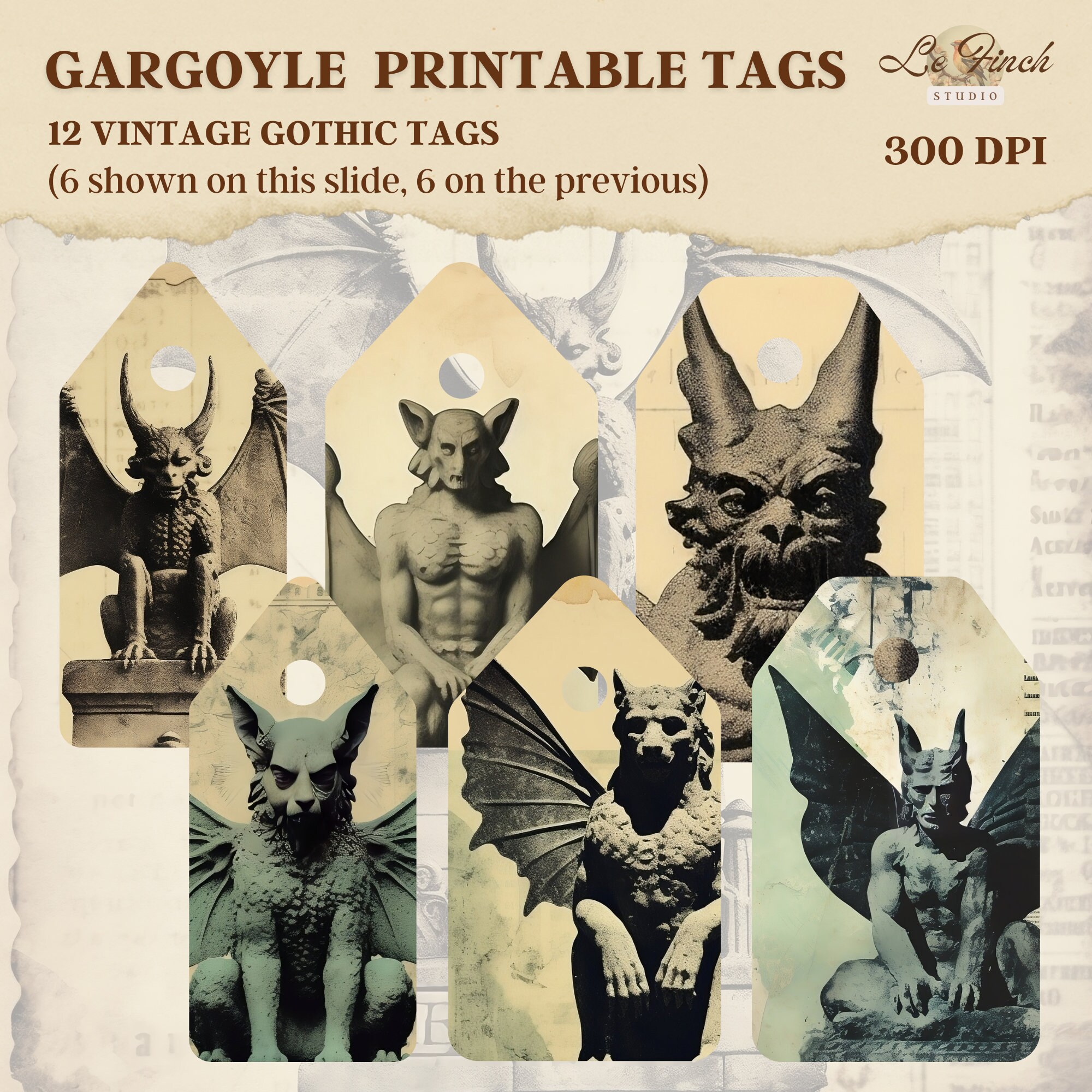 Gothic Gargoyle Printable Tags for Halloween Junk Journal Vintage ...