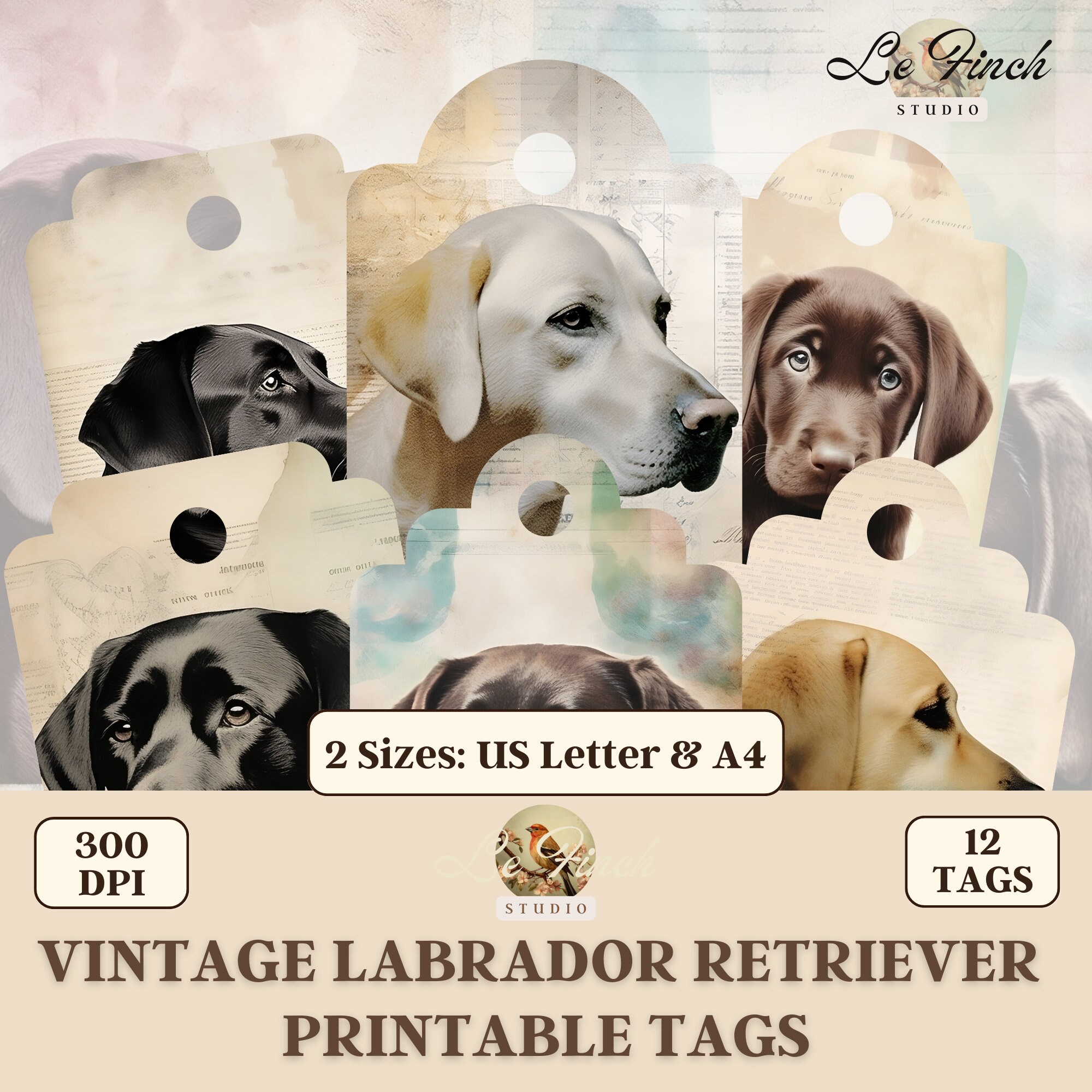 Labrador Retriever Printable Gift Tags for Vintage Golden Black or ...