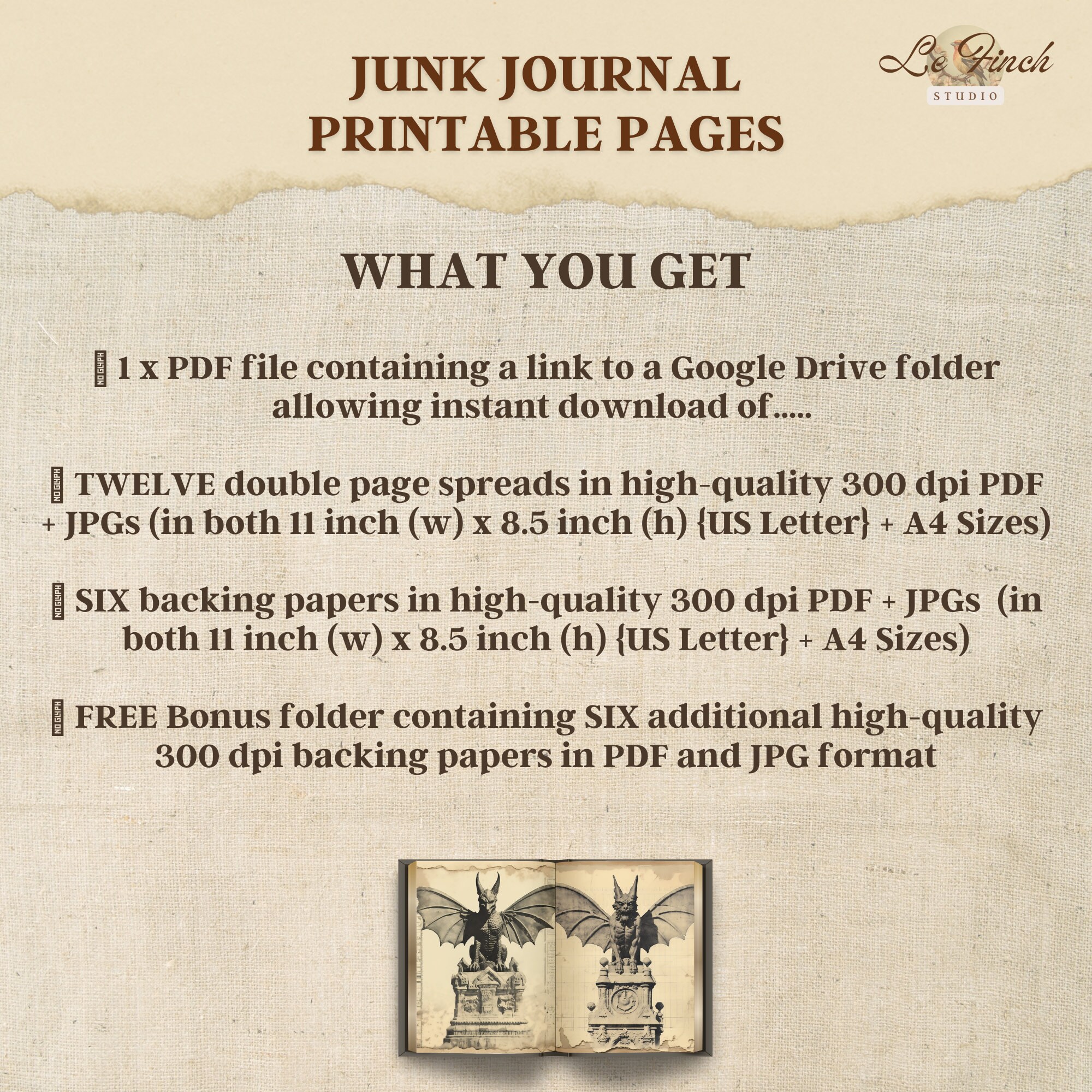 Gothic Journal Printable Paper With Gargoyle Digital Paper and Gothic ...