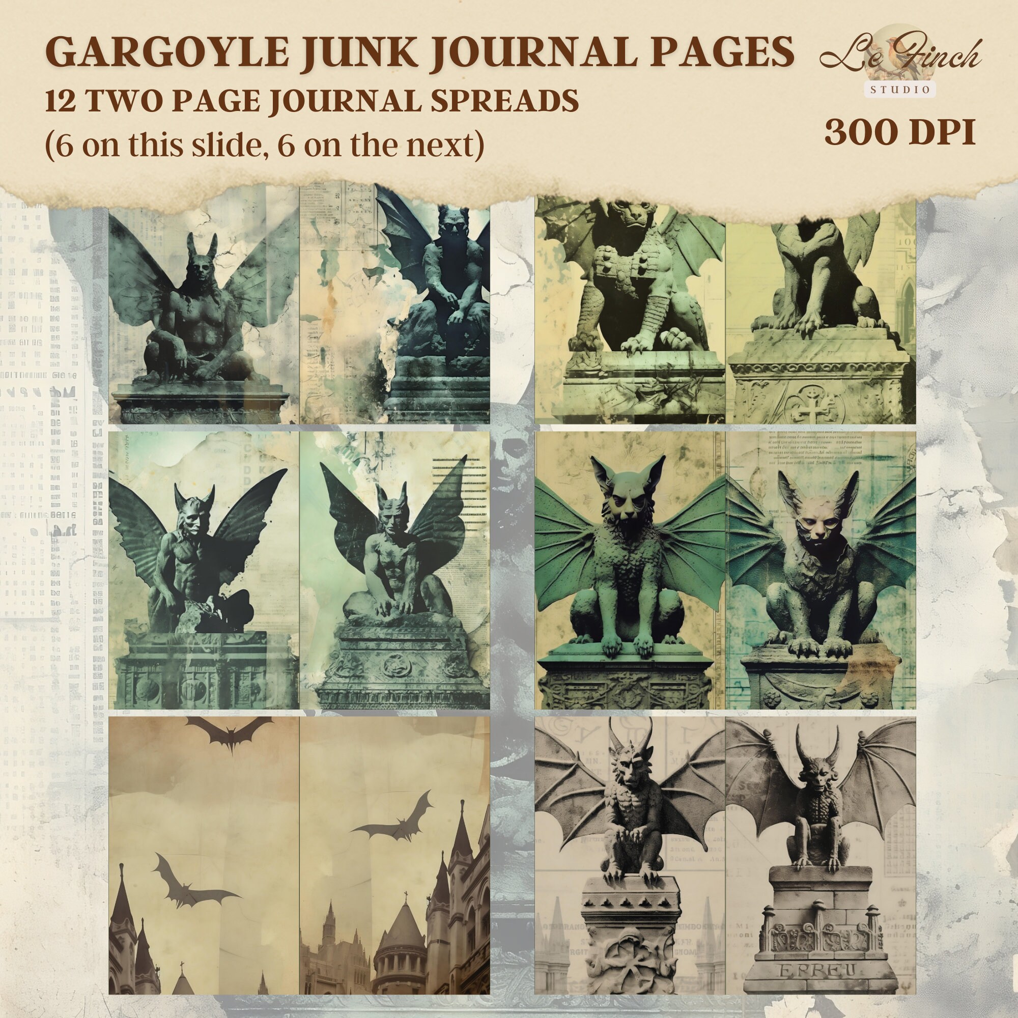 Gothic Journal Printable Paper With Gargoyle Digital Paper and Gothic ...
