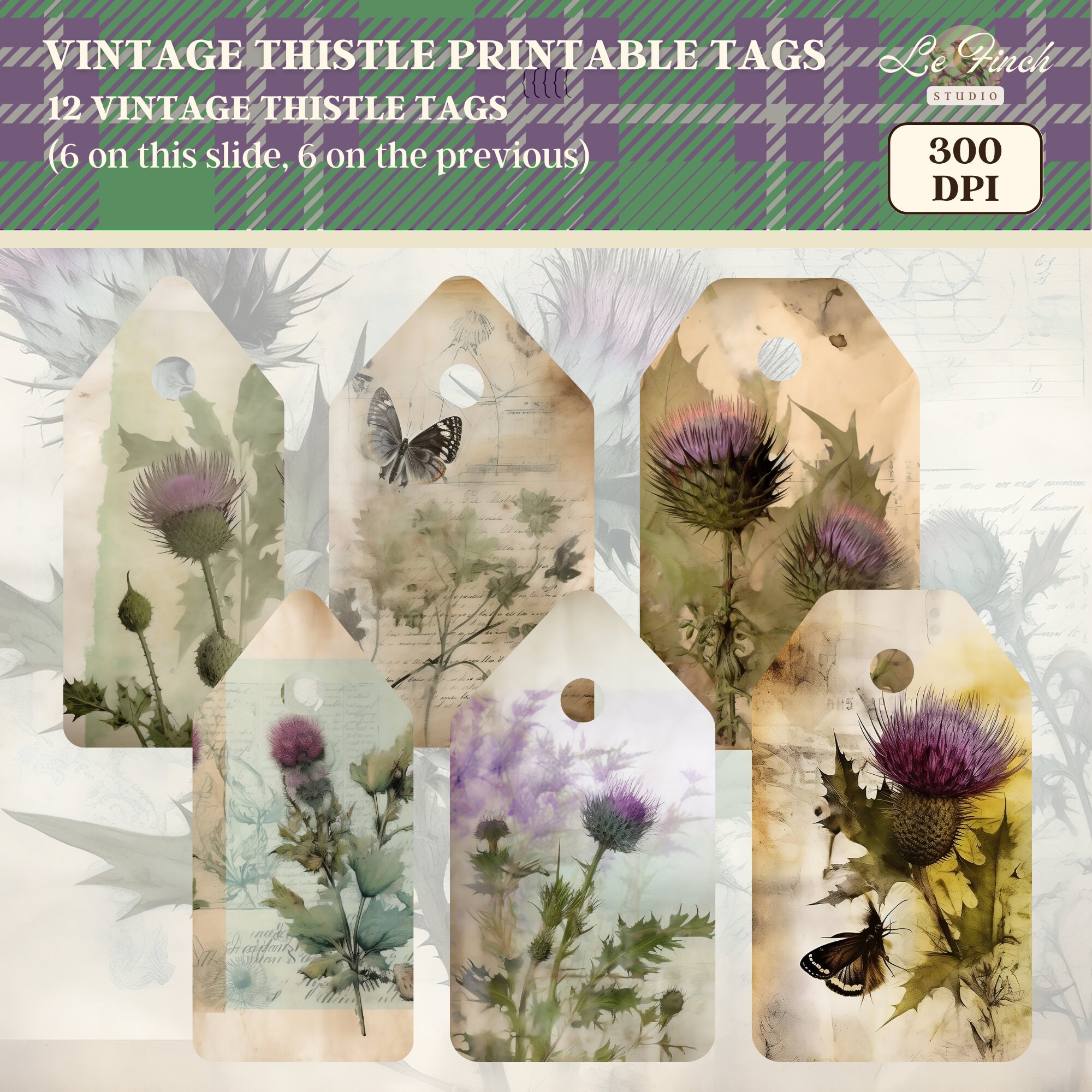 Thistle Printable Gift Tags for Wildflower Junk Journal Vintage ...