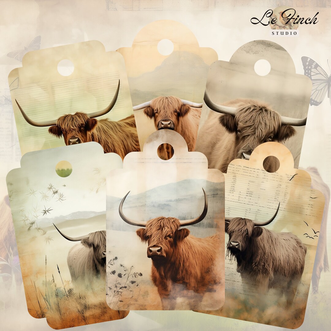 Highland Cow Printable Tags for Farm Living Junk Journal Vintage Farm ...