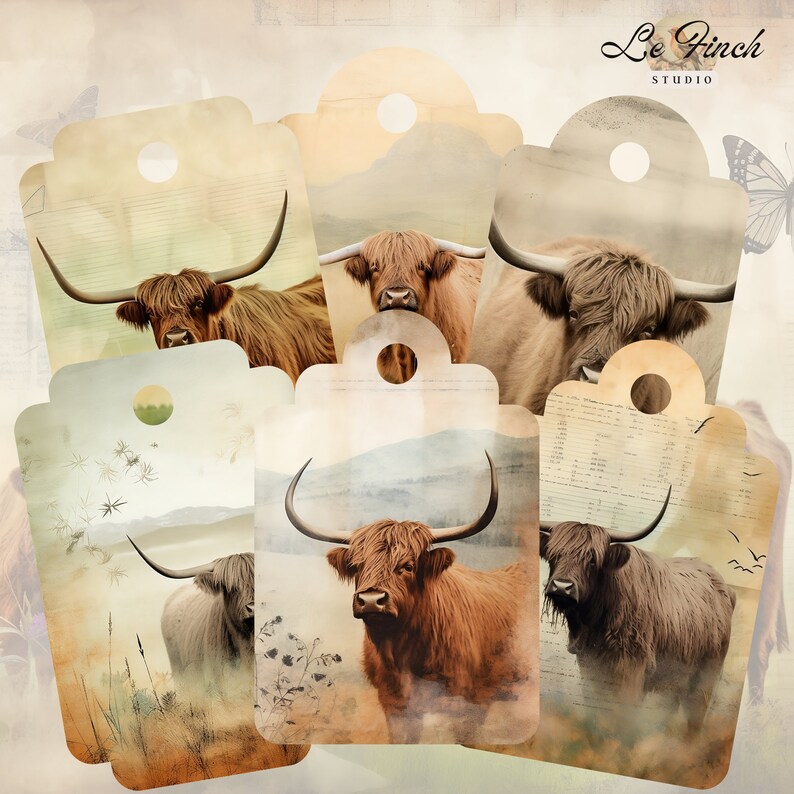 Highland Cow Printable Tags for Farm Living Junk Journal Vintage Farm ...