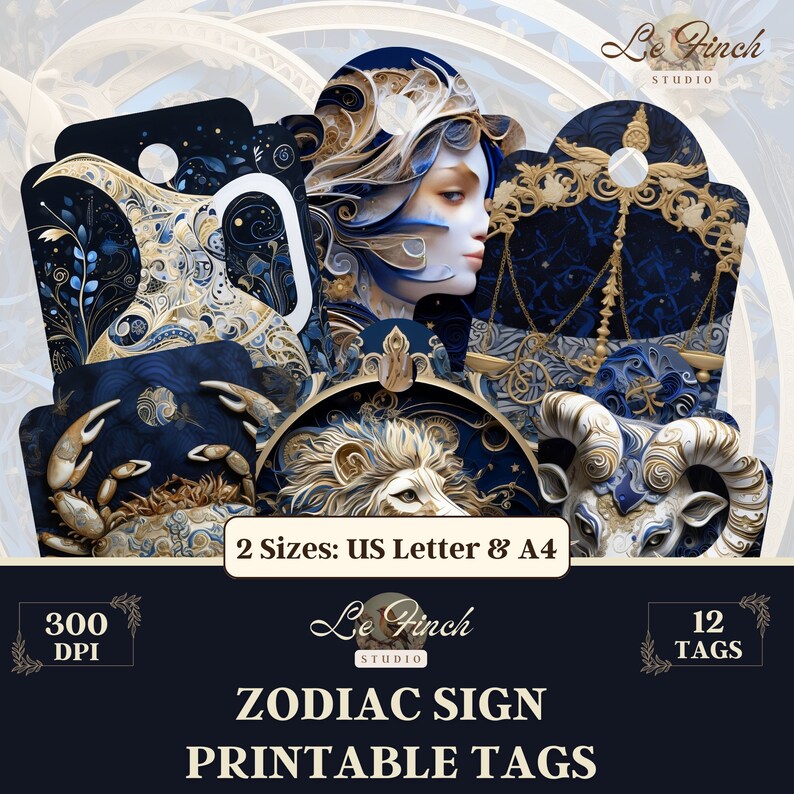 Zodiac Sign Printable Tags for Astrology Junk Journal Cosmic Ephemera ...