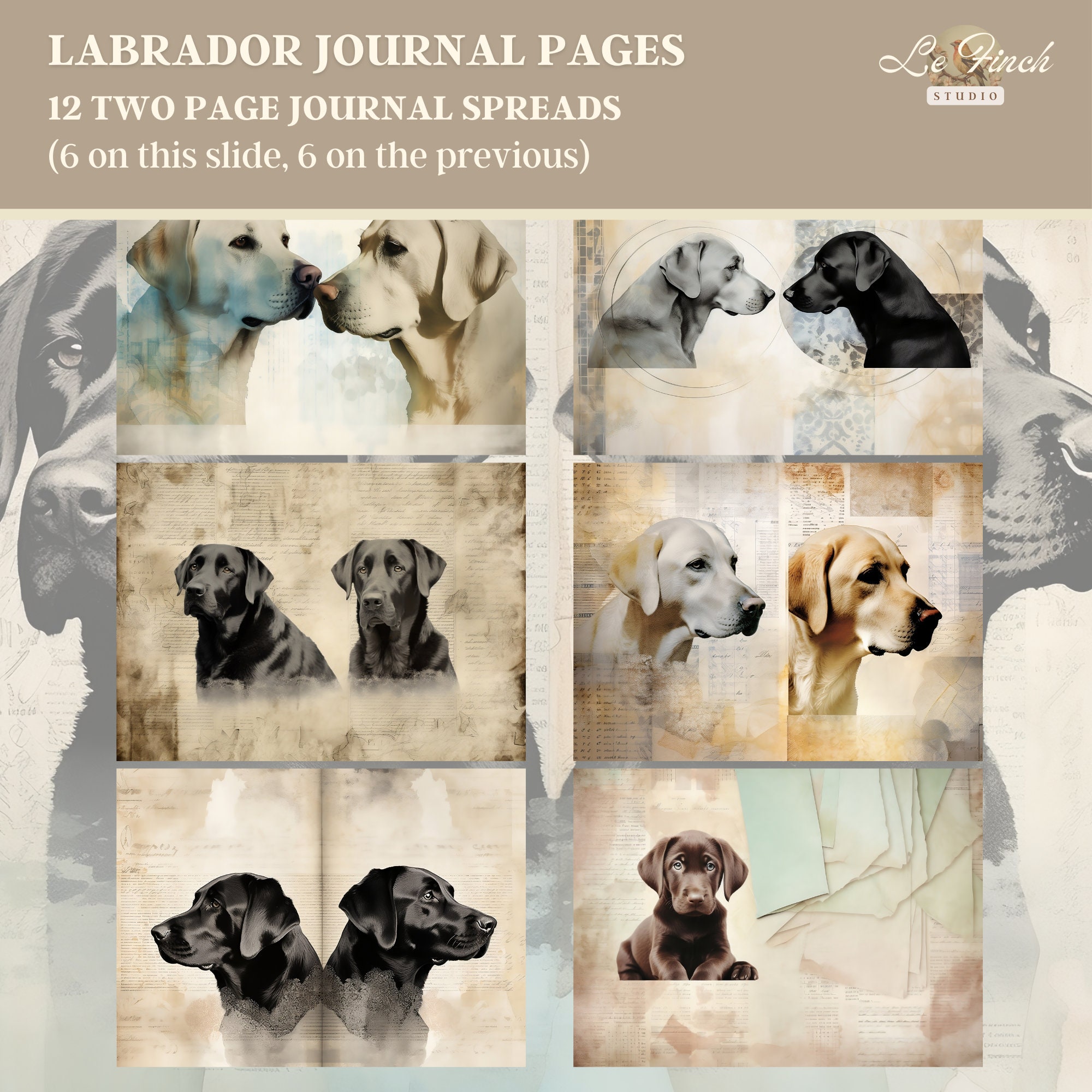 Labrador Printable Paper Featuring Vintage Chocolate Black and Yellow ...