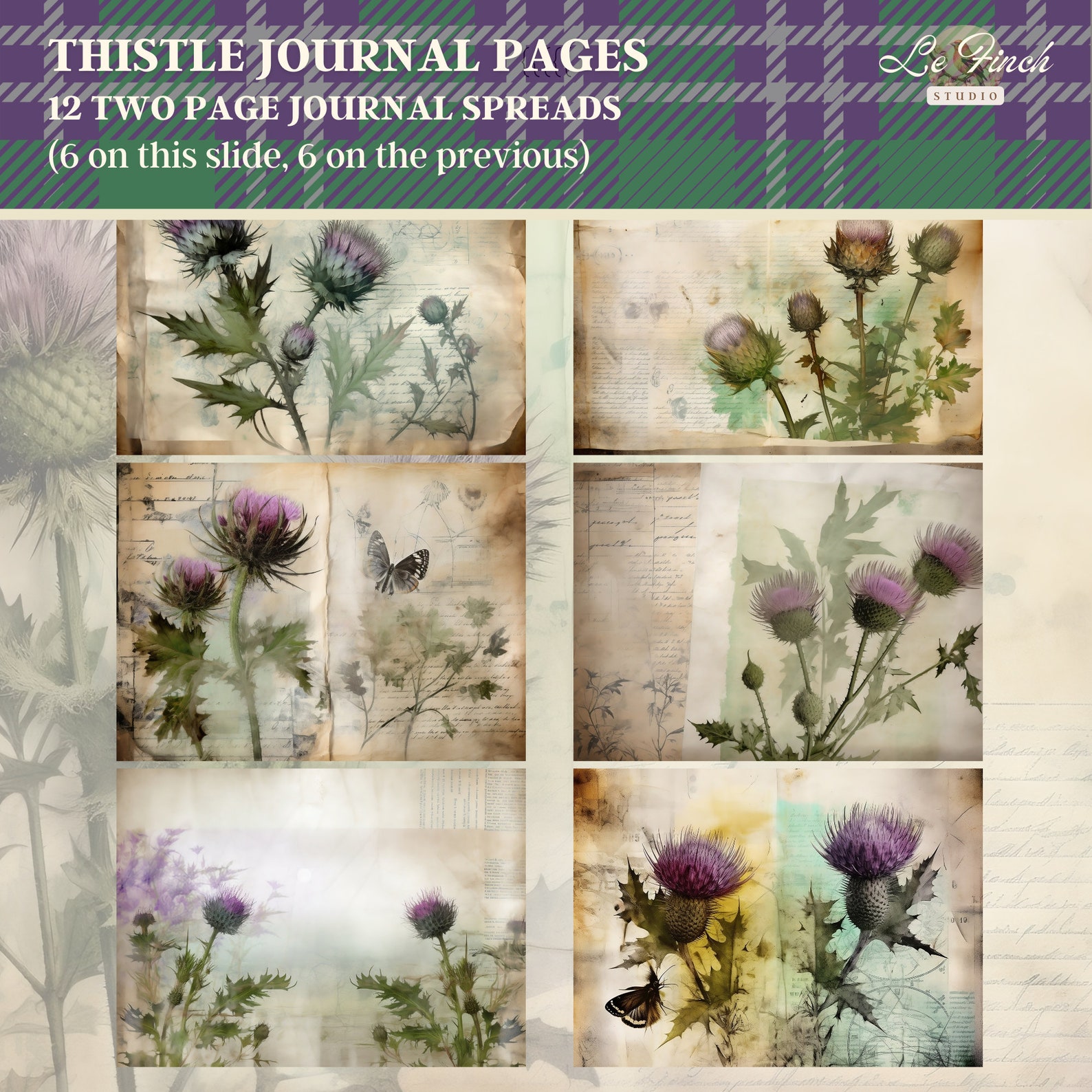 Thistle Journal Printable Paper With Vintage Scottish Thistle Digital ...