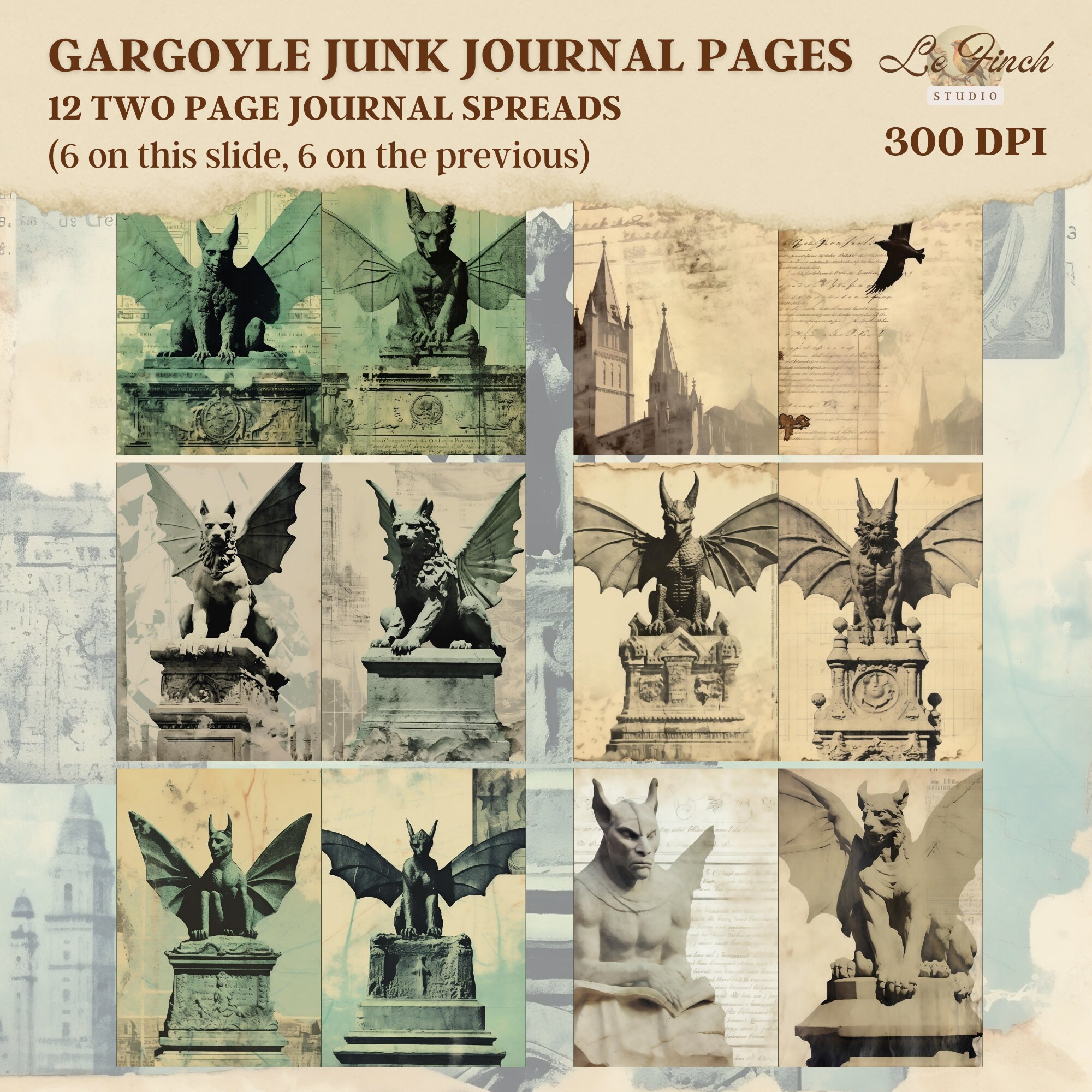 Gothic Journal Printable Paper With Gargoyle Digital Paper and Gothic ...