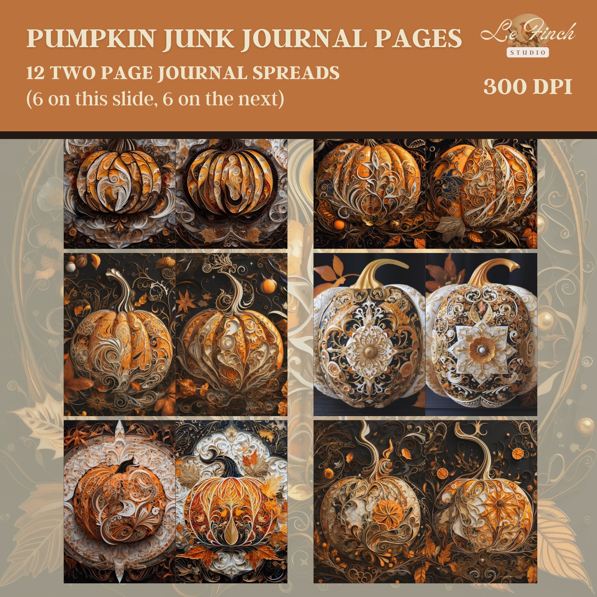 Pumpkin Junk Journal Printable Pages Quilled Art Fall Journal Digital ...