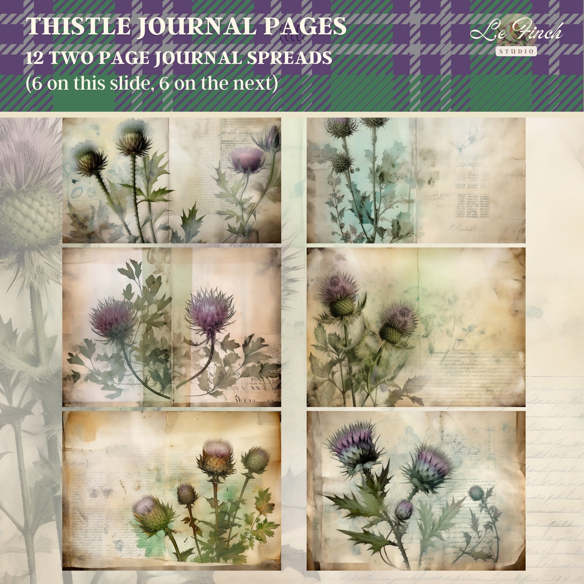 Thistle Journal Printable Paper With Vintage Scottish Thistle Digital ...