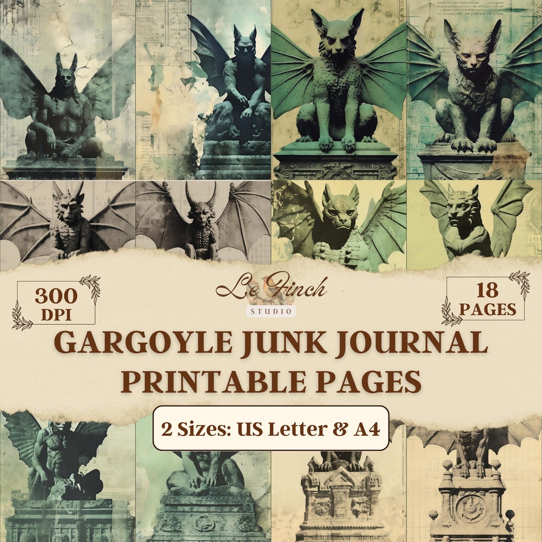 Gothic Journal Printable Paper With Gargoyle Digital Paper and Gothic ...