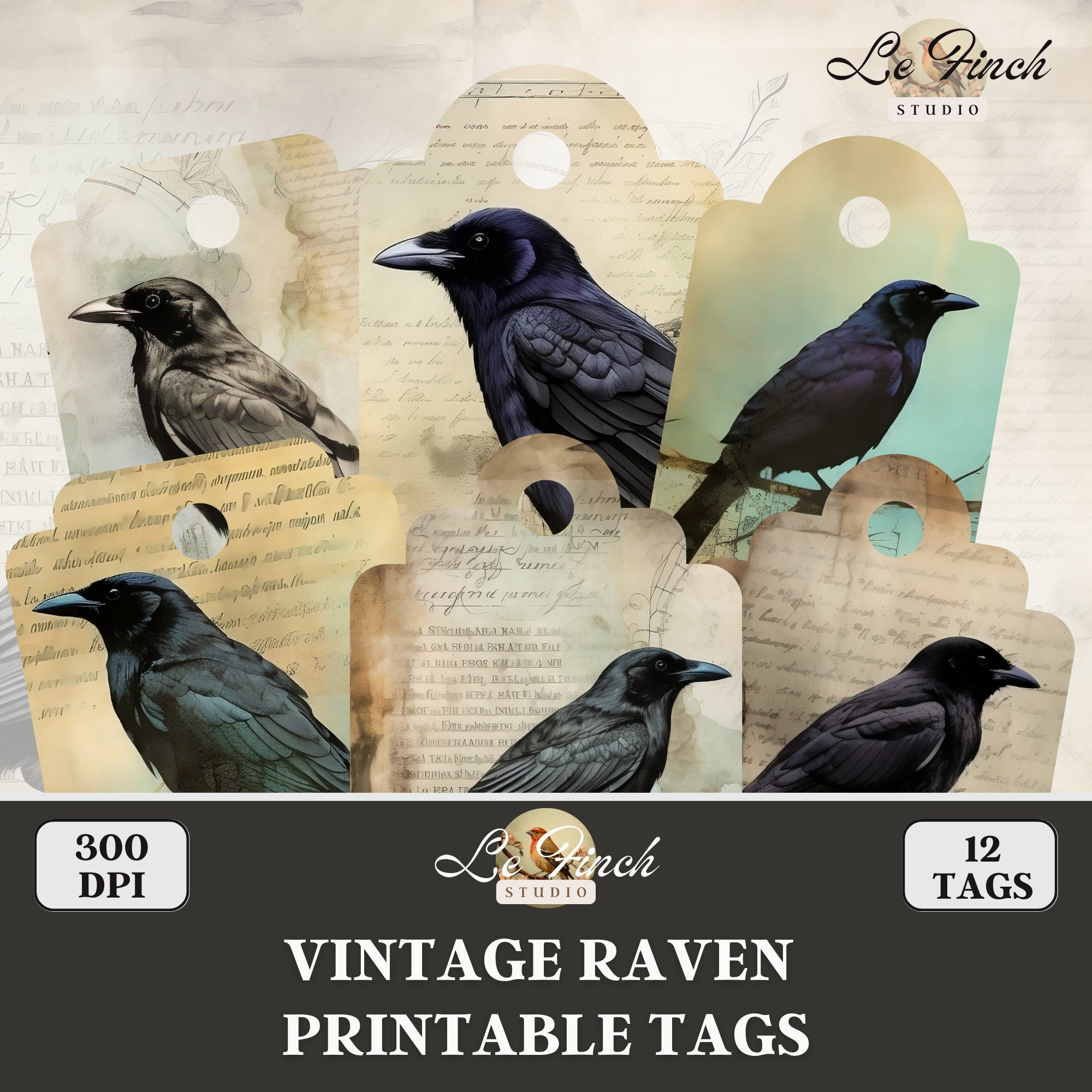 Raven Printable Gift Tags for Halloween Junk Journal Vintage Ravens ...