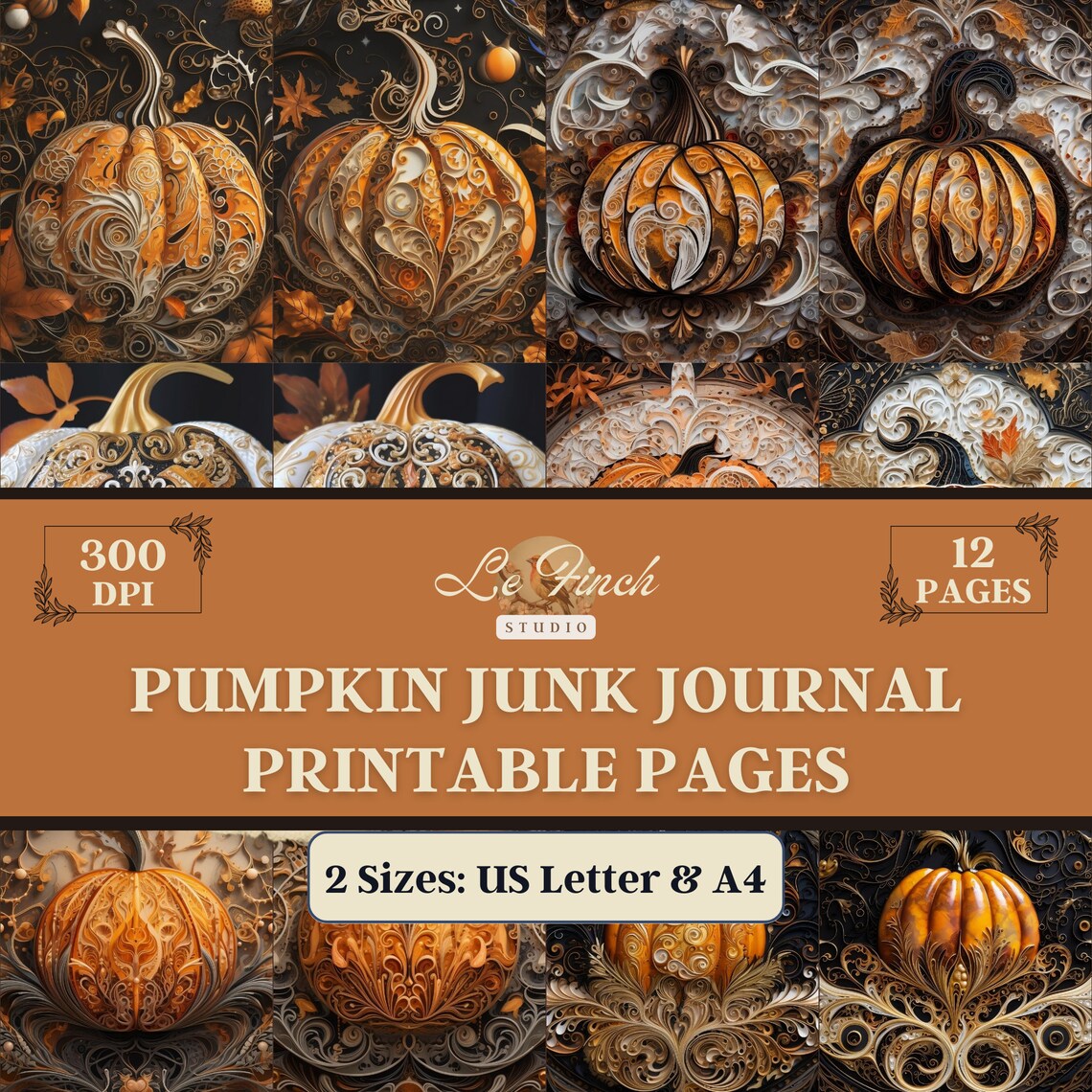 Pumpkin Junk Journal Printable Pages Quilled Art Fall Journal Digital ...