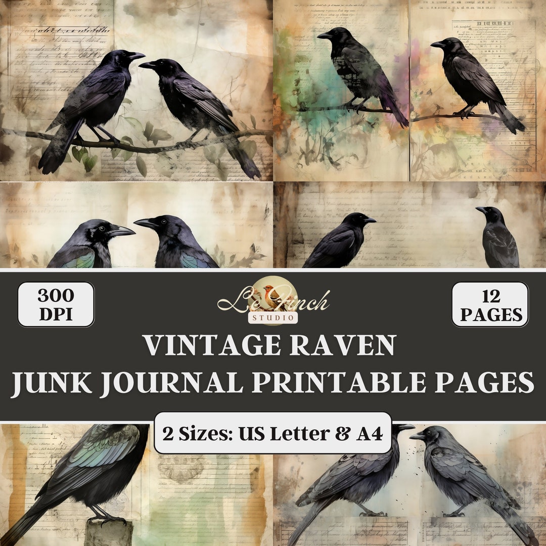 Vintage Raven Junk Journal Printable Pages Halloween Journal Digital ...